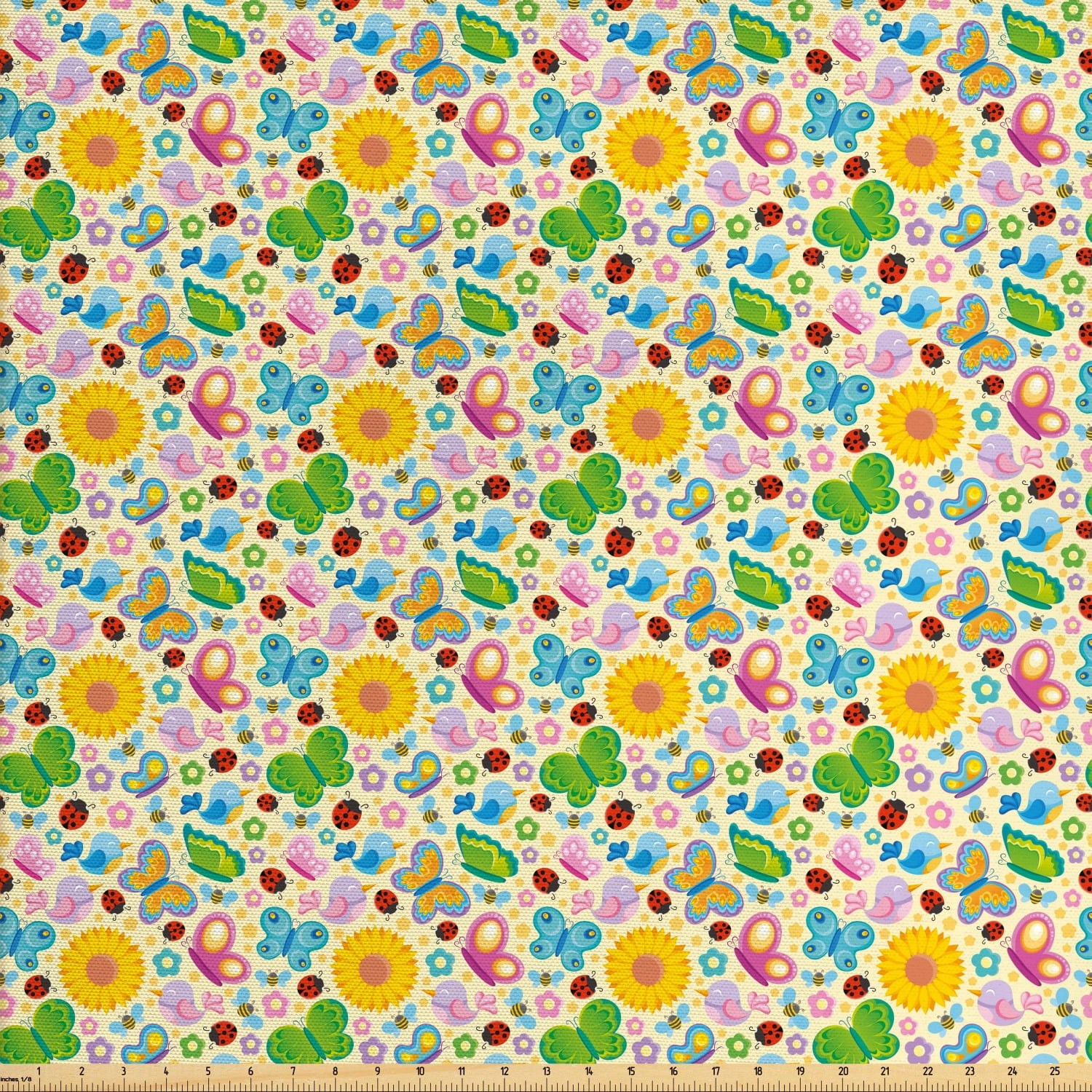 Cartoon Upholstery Fabric by the Yard, Spring Themed Vivid Colored ...