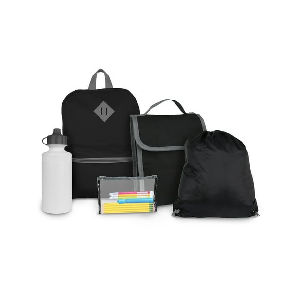 iPack Kids Black 5 Piece Backpack Set with Lunch Bag, Waterbottle ...