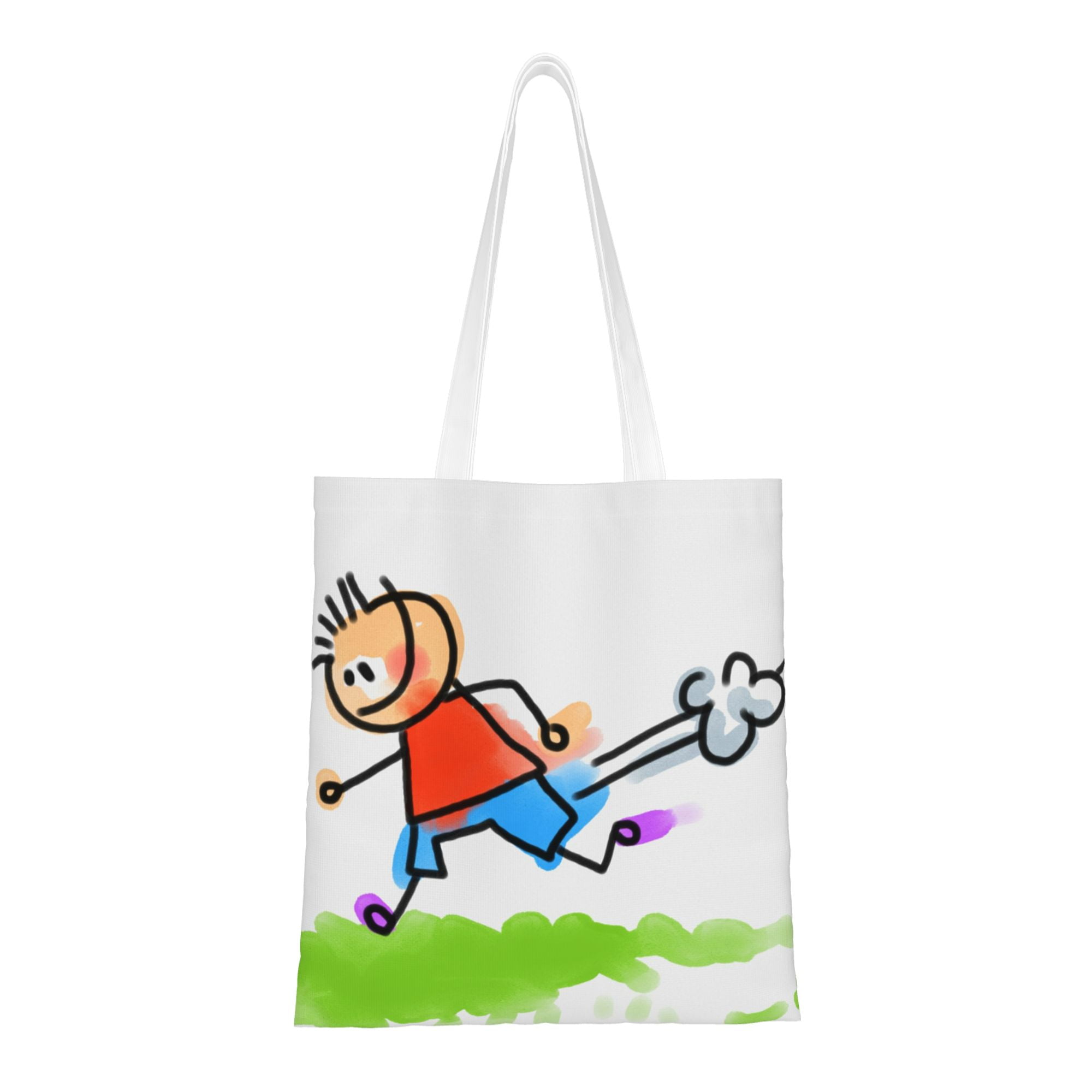 YFYANG Reusable Cotton Canvas Tote Shopping Bag, Cartoon Child Doodle ...