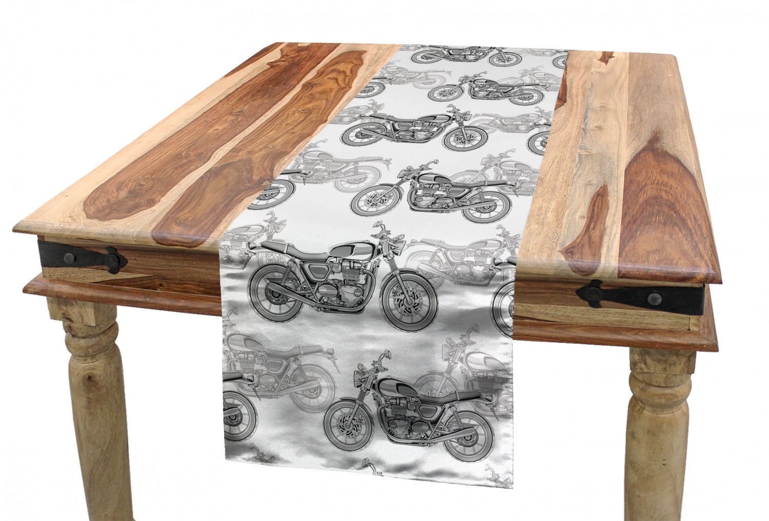 Motorcycle Table Runner, Realistic Grayscale Illustration of Classic ...