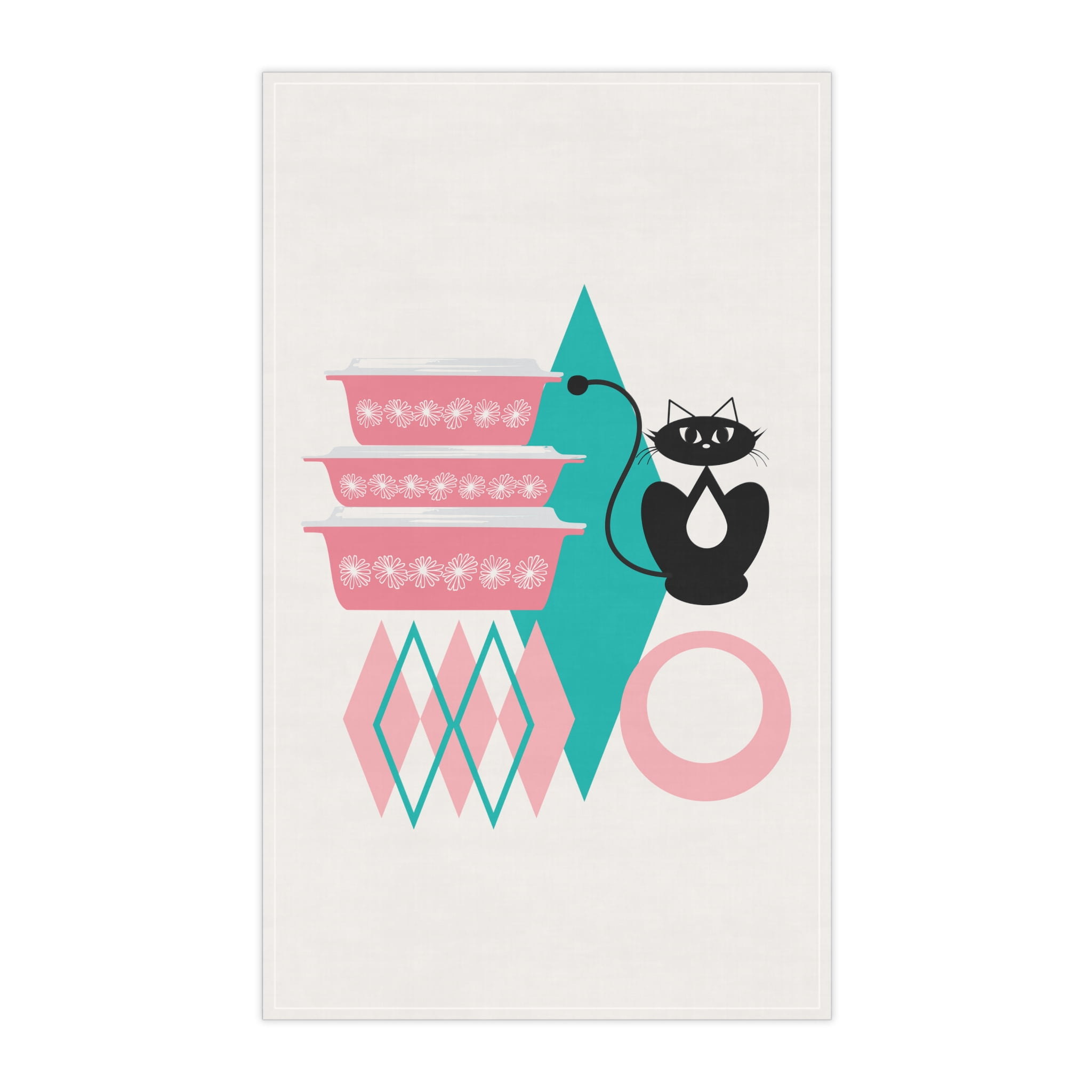 Daisy Pyrex inspired Kitchen Towel, dish towel, Atomic Cat tea towel ...
