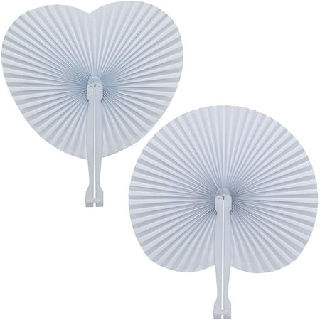 KSCD 50 Pack White Folding Fans- Round and Heart Shaped Handheld ...