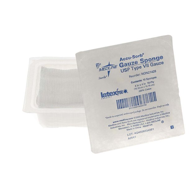 Medline Accu-Sorb Gauze Sponge, 4" x 4", 16-ply, USP Type VII, Sterile ...
