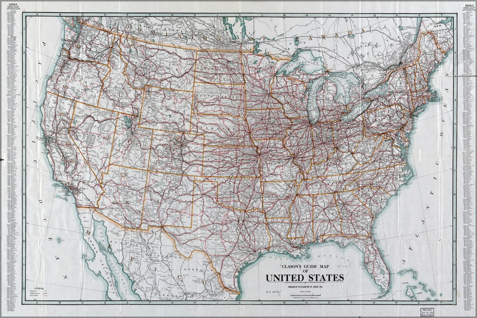 24"x36" Gallery Poster, Clason's map of United States of america 1919 ...