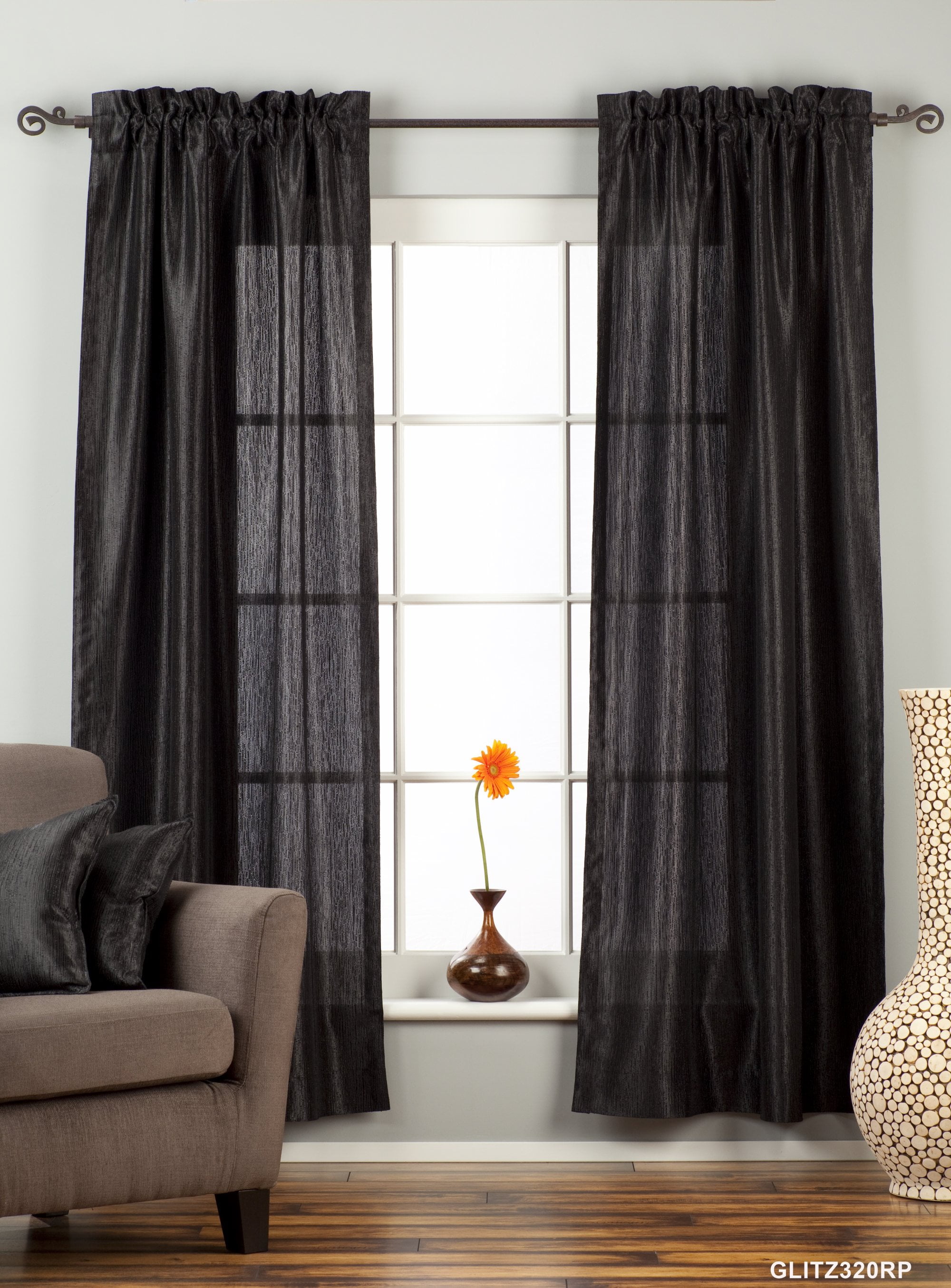 Black Rod Pocket Textured Curtain / Drape / Panel - 84" - Piece ...