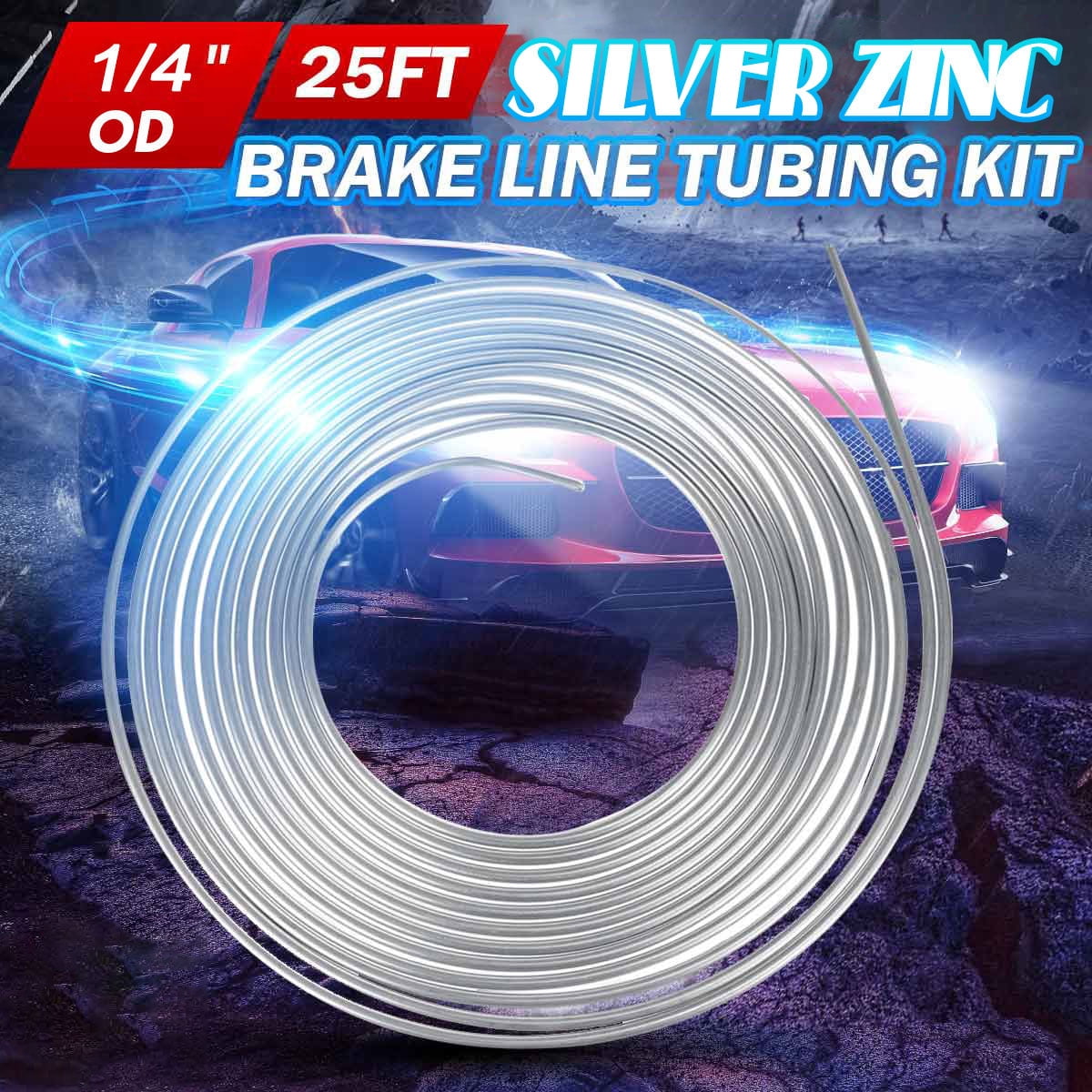 25 Foot Coil Roll Coil of 1/4" OD Silver Zinc Silver Brake Line Fuel ...