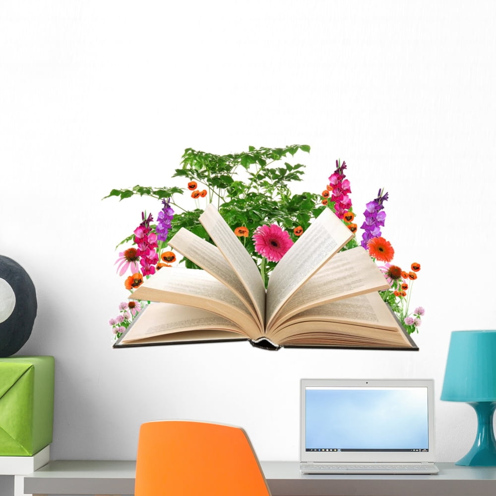 Open Book Flowers Wall Mural Decal by Wallmonkeys Vinyl Peel and Stick ...