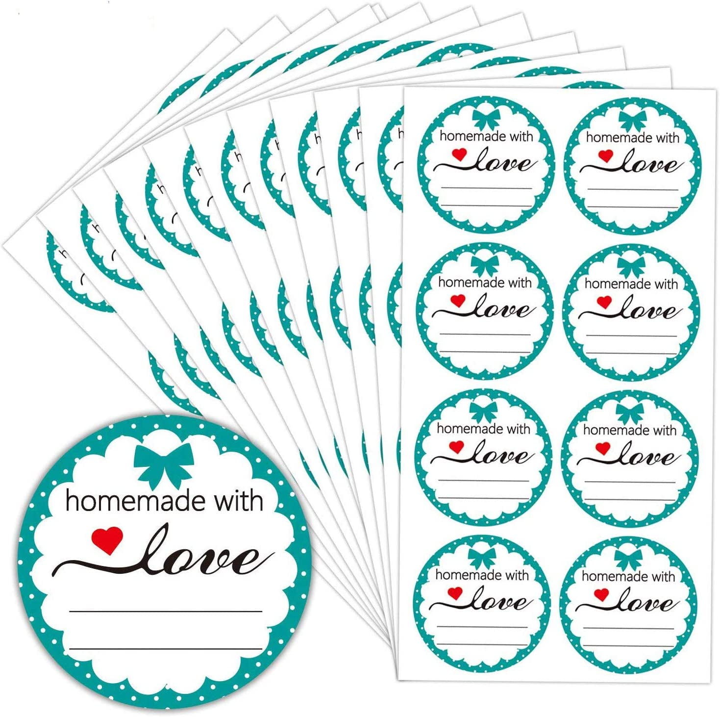 2 Inch Round Homemade with Love Sticker with Lines for Writing-500 ...
