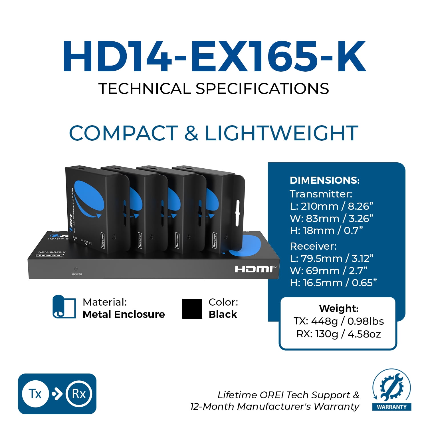 OREI 1x4 HDMI Extender Splitter Multiple Over Single Cable CAT6/7 1080P ...