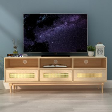 South Shore Balka TV Stand, Rustic Oak and Faux Rattan - Walmart.com