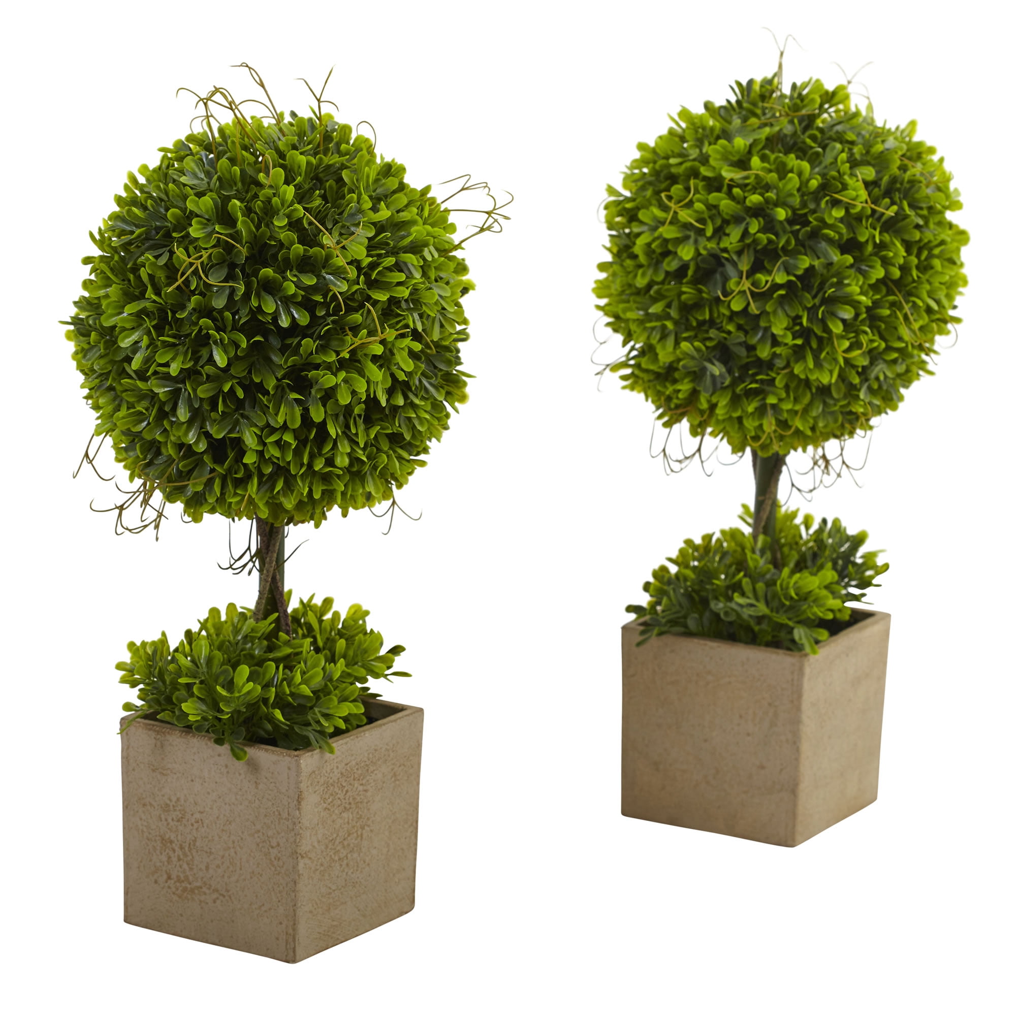 Nearly Natural Boxwood Topiary w/Planter (Set of 2) - Walmart.com
