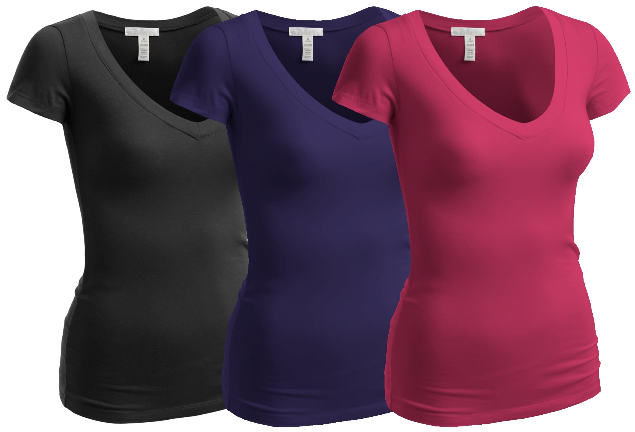 Essential Basic Women's Plain Short Sleeve T-Shirt V-Neck Top Junior ...