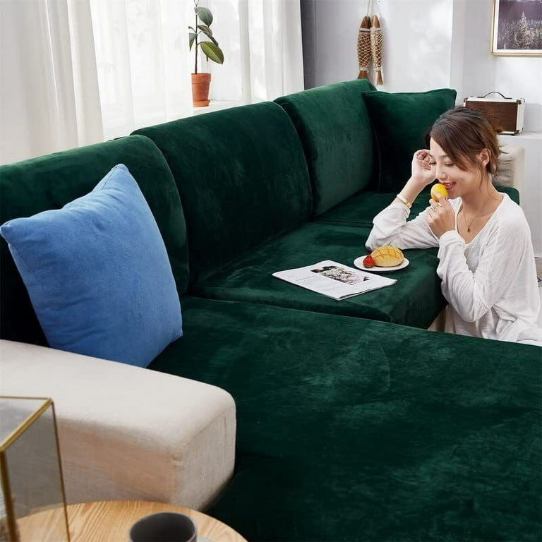Soft Velvet Sofa Seat Cushion Cover Stretch Non Slip Sofa Cover Couch Cushion Covers for Sectional Sofa L Shape Sofa Cushion Slipcover Furniture Protection Dark Green Chaise Cover Walmart
