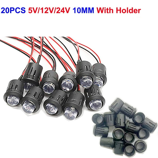 20-1000pcs 3mm 5mm 10mm LED Pre-wired water clear 3V 5V 12V Red Green ...