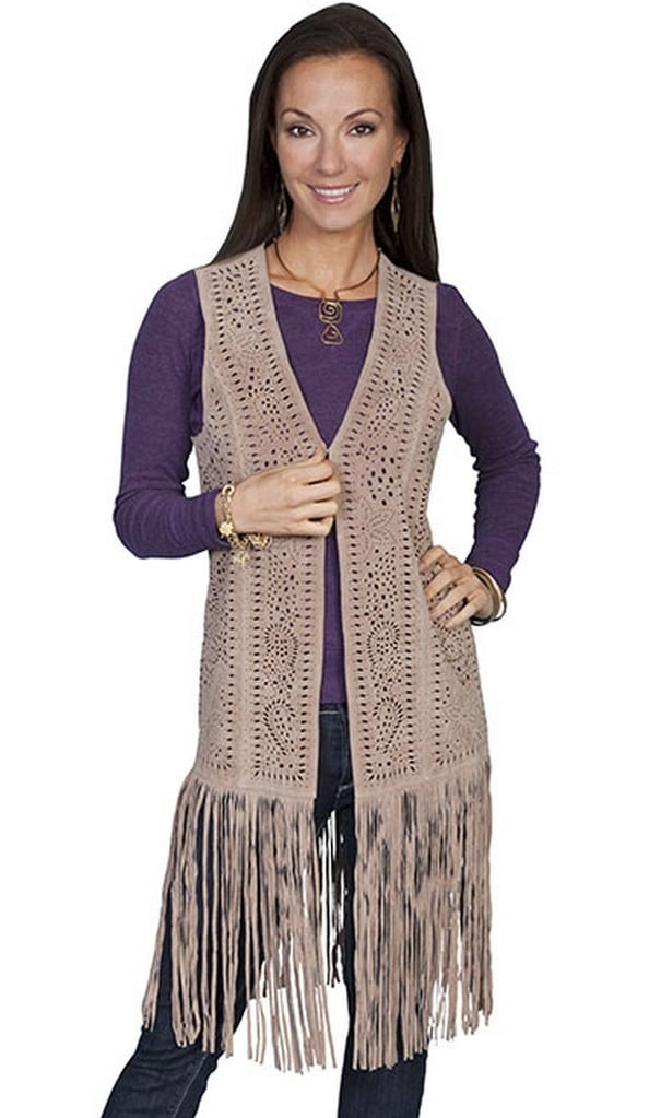 Scully Western Vest Womens Leather Laser Cut Long Fringe L996 - Walmart.com