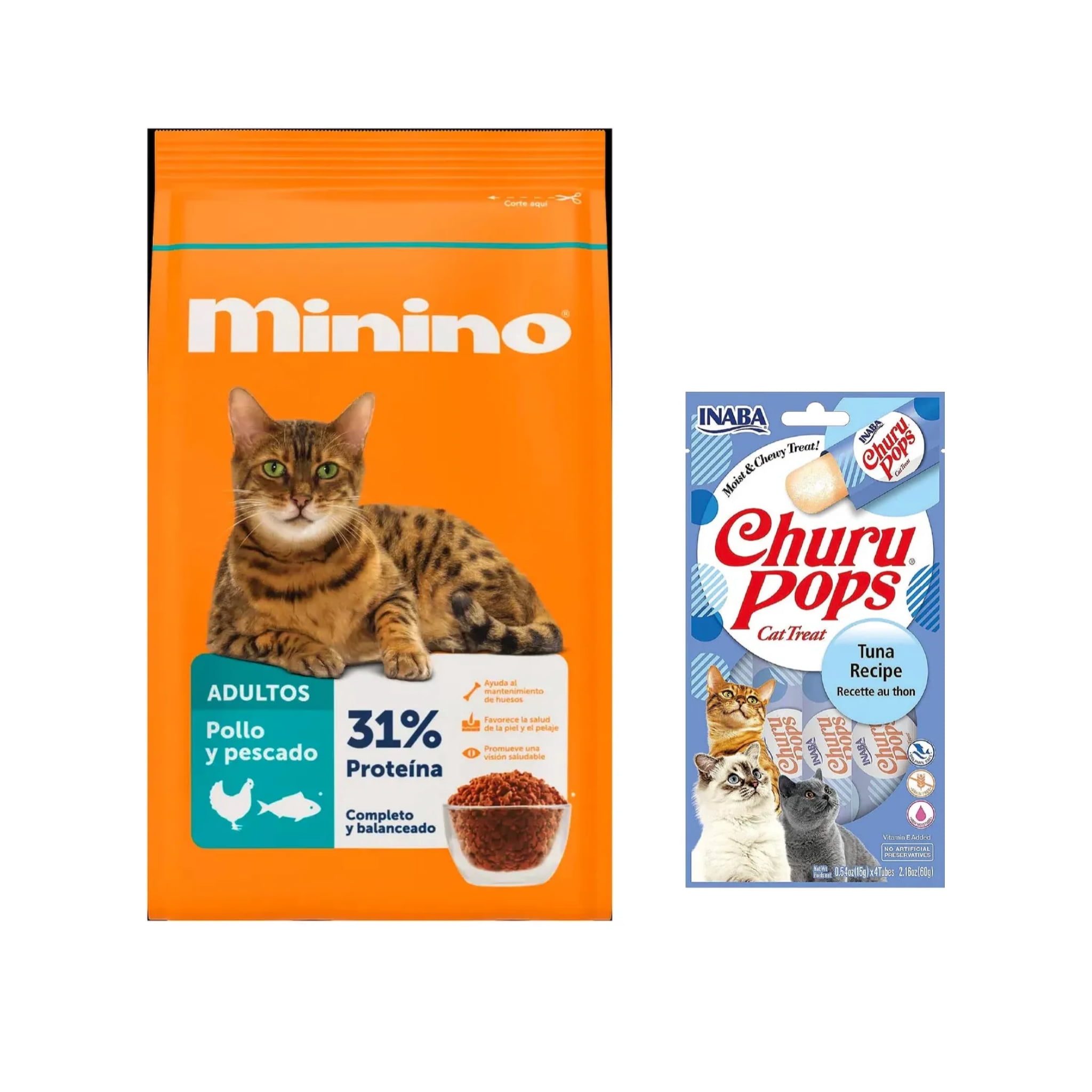 Minino 15 kg + Churu Pops Atún Snack 4 tubos de 15g | Walmart en línea