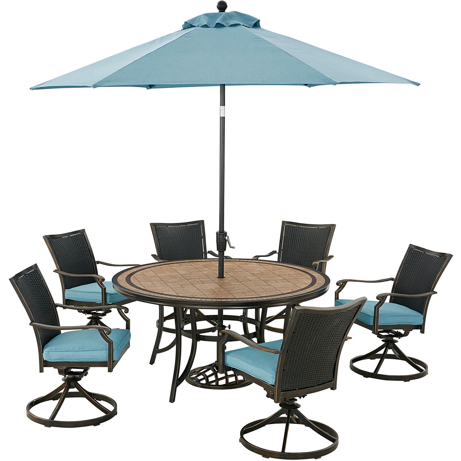Hanover Monaco 7-Piece Outdoor Patio Dining Set, 6 Cushioned Wicker ...