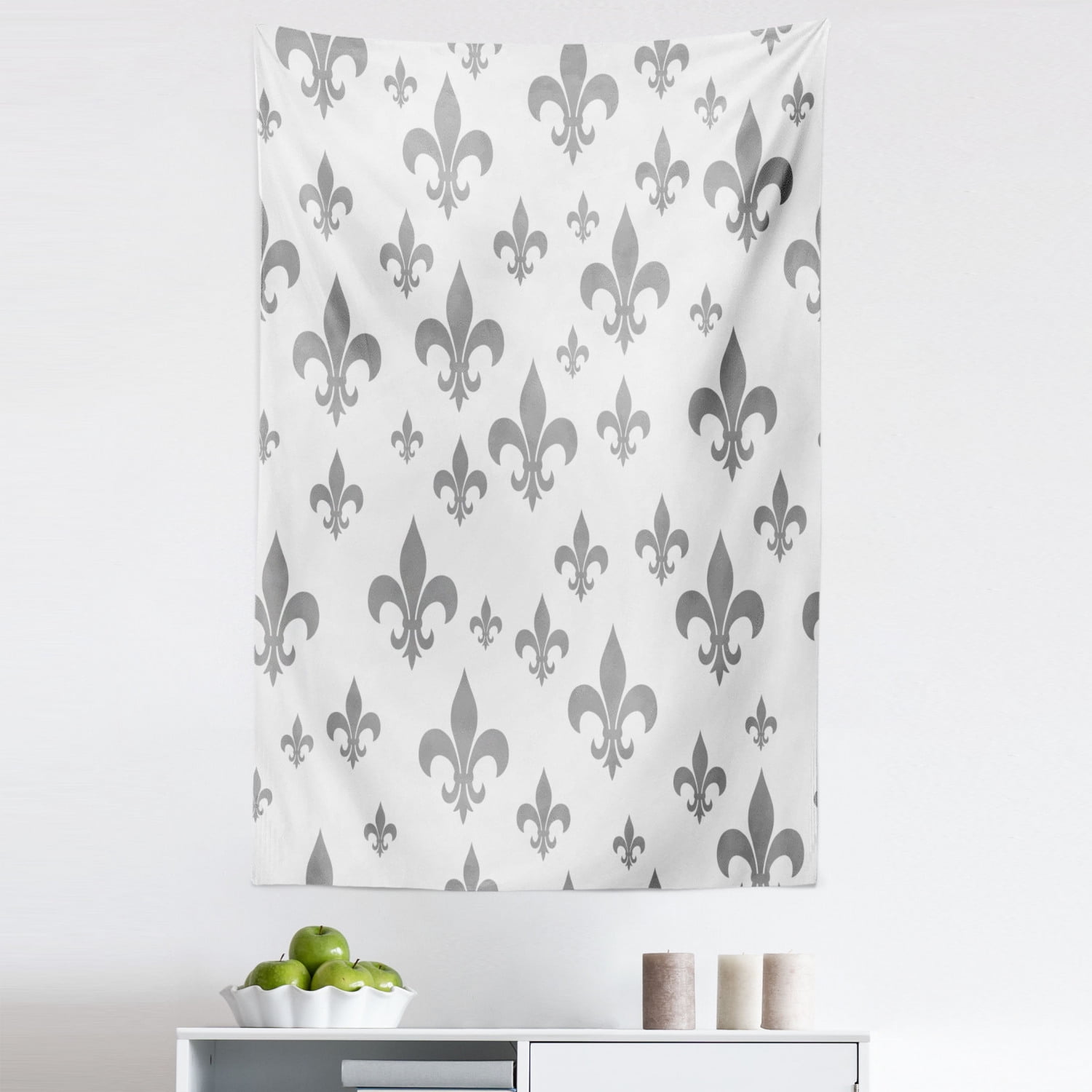 Grey Tapestry, Lily Pattern Classic Retro Royal Vintage European Iris ...