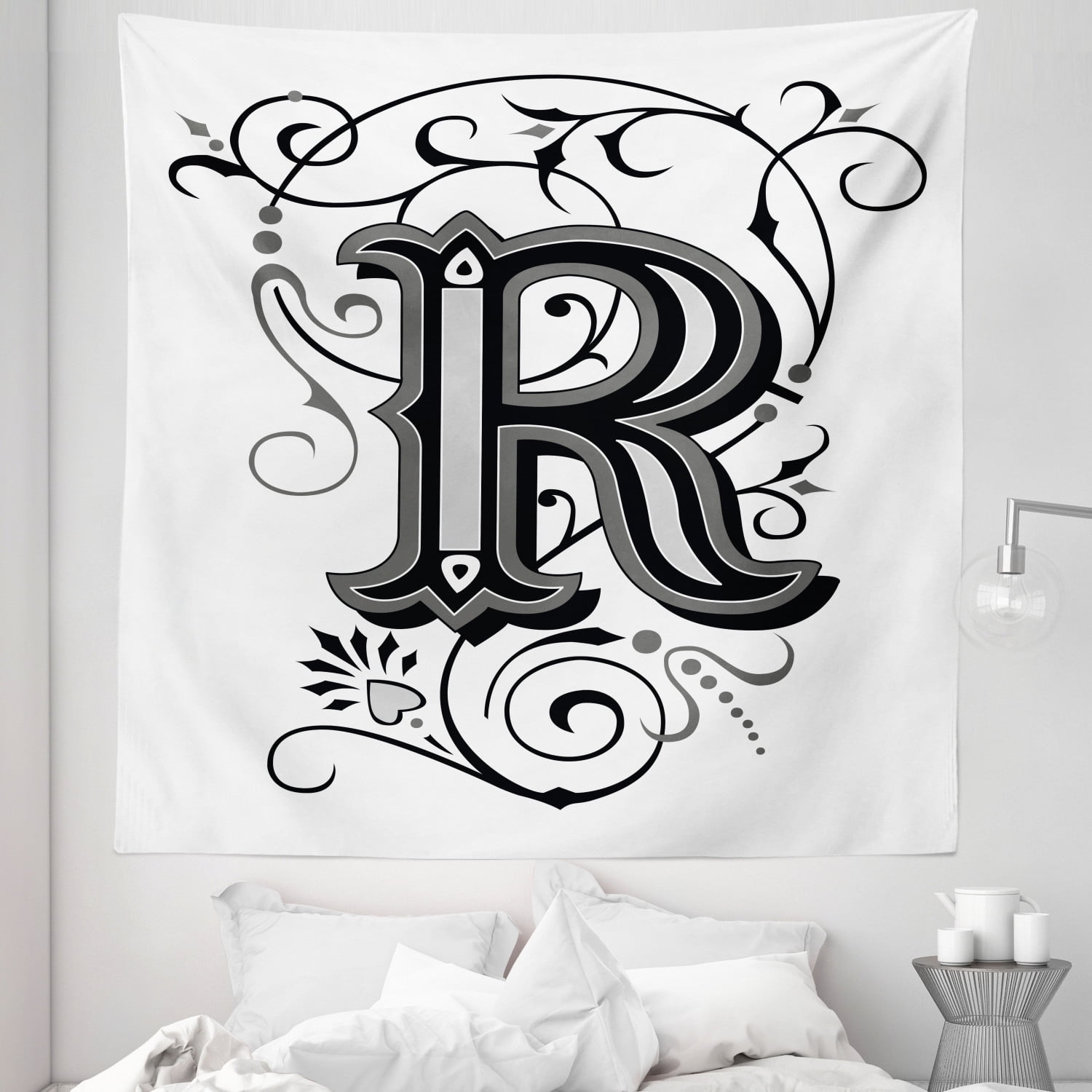 Letter R Tapestry, Baroque Antique Typography Old Fashion English ...