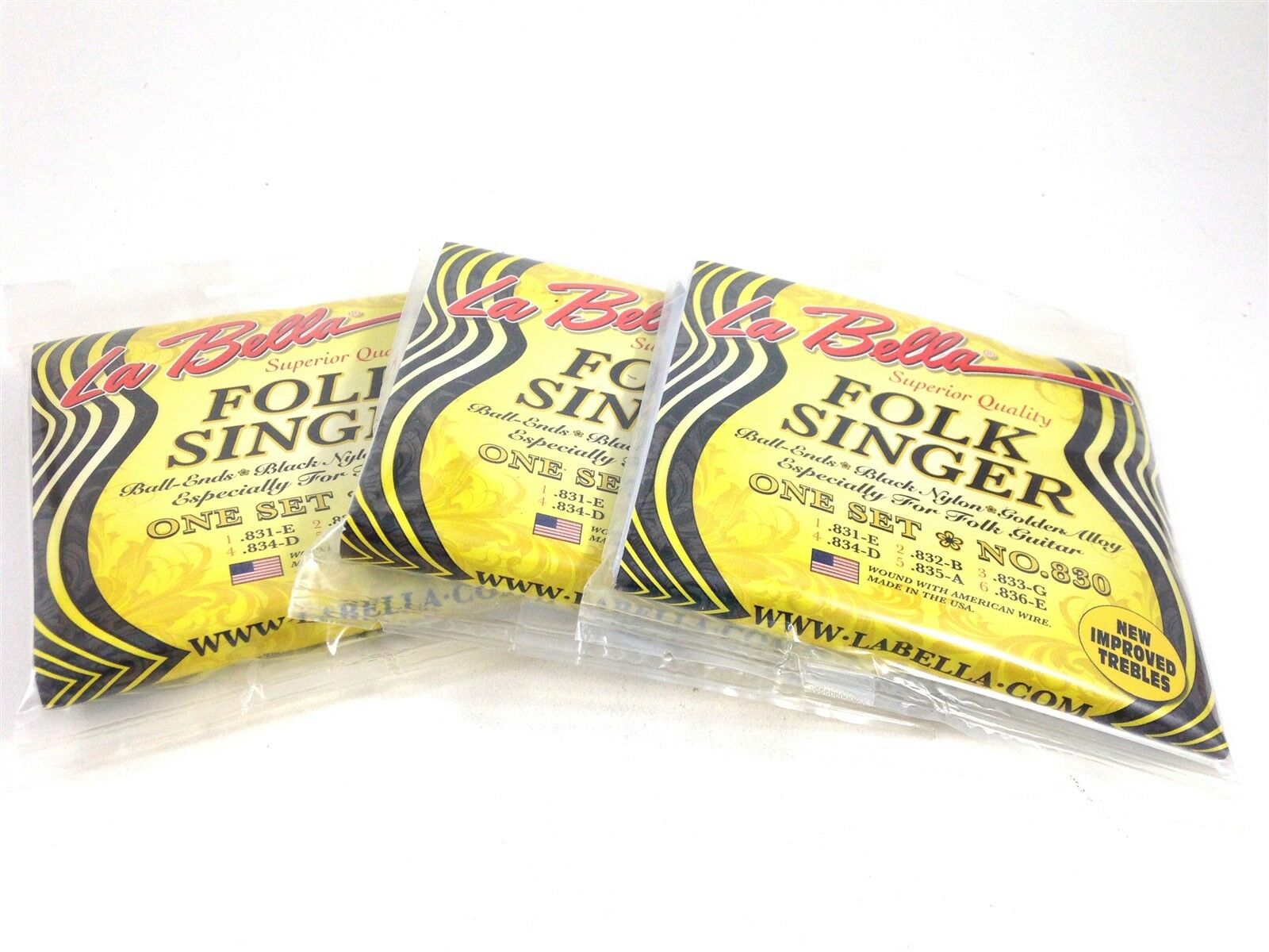 La Bella Guitar Strings 3 Pack Folk Singer #830 Ball End Nylon for Folk ...
