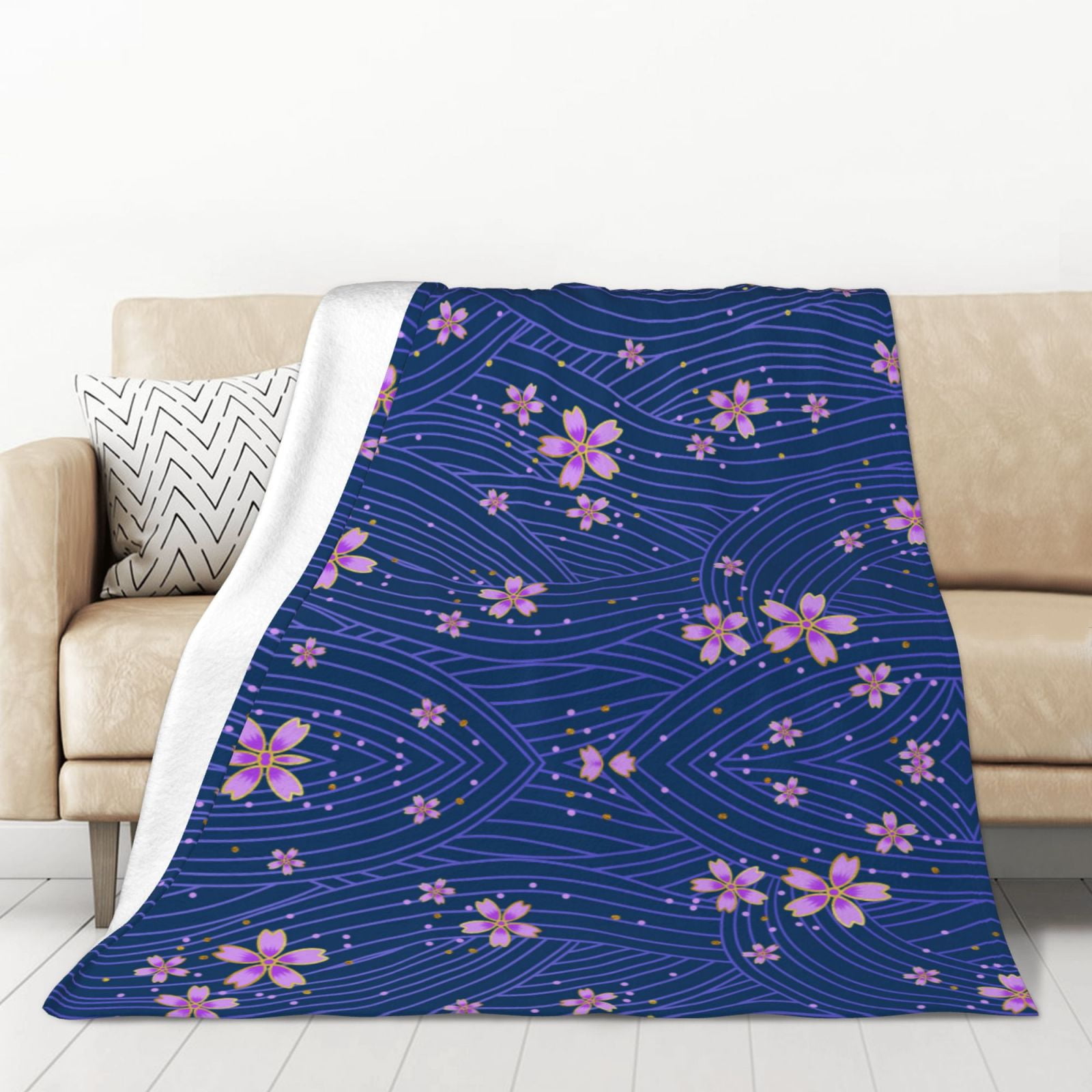 XMXT Throw Blankets, Japanese Style Floral Pattern Bed Blanket for ...