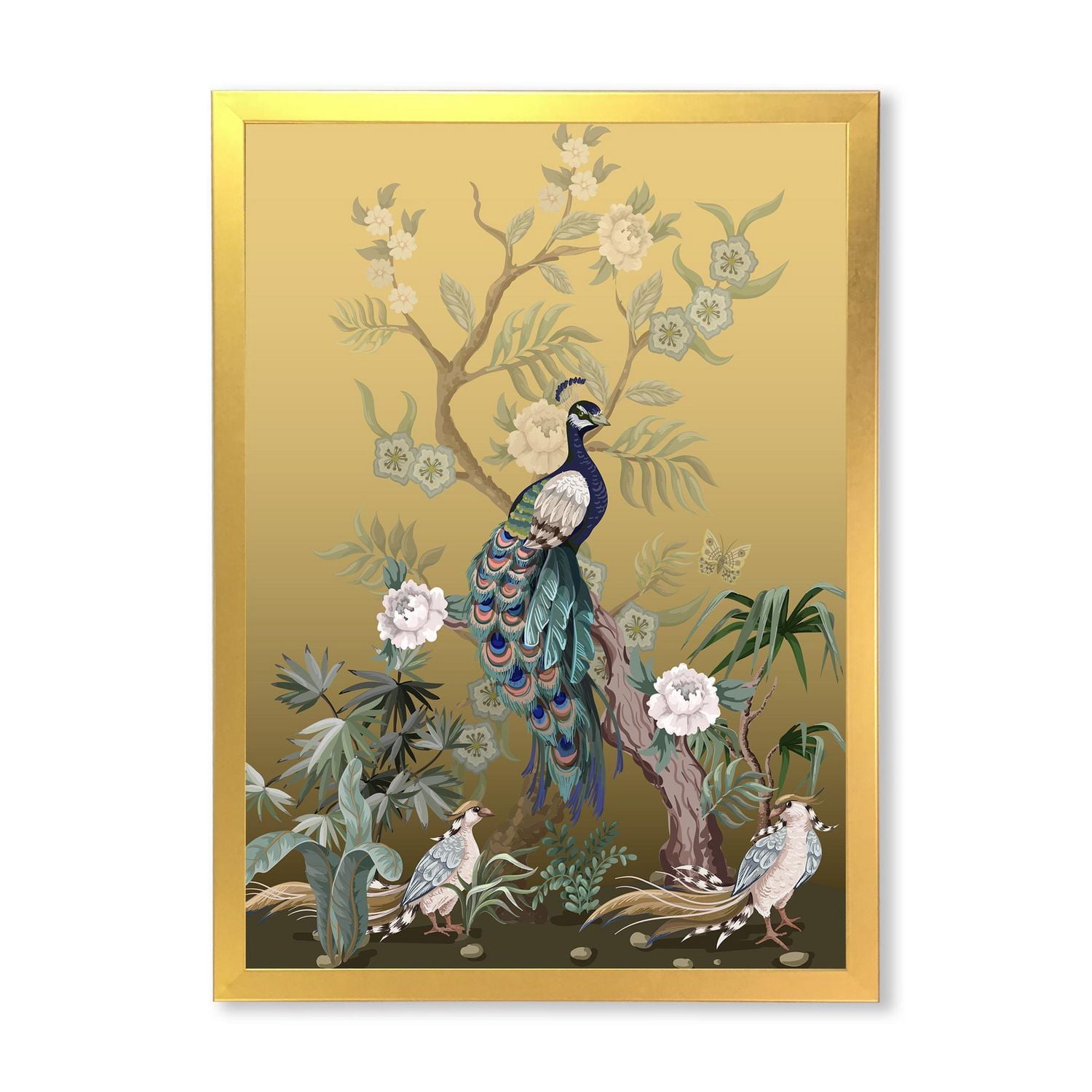 Designart Chinoiserie With Birds and Peonies VI Framed Wall Art ...