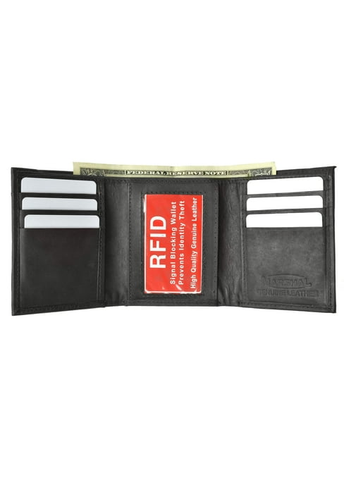 47 Maple Men's Center Stitch Design Genine Black Leather RFID Trifold ...