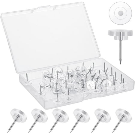 50 Pieces Clear Thumbtack, 16mm Flat Thumbtack Wall Push Pins Corkboard ...