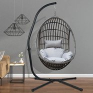 Equip Boho Avocado Macrame Hanging Swing Chair, Black Cotton Blend ...