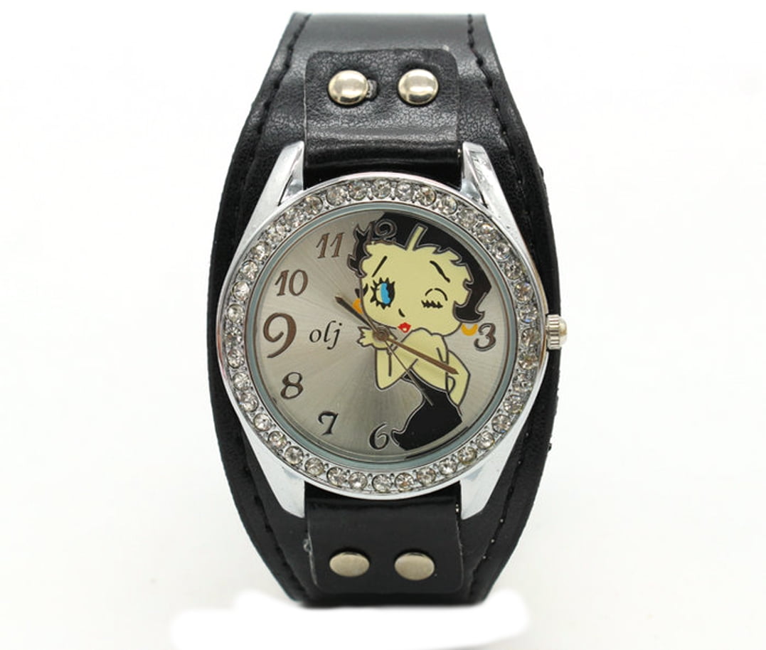 Betty Boop Style Watch Betty Boop Black Wide Band Woman Wristwatch,BBB ...