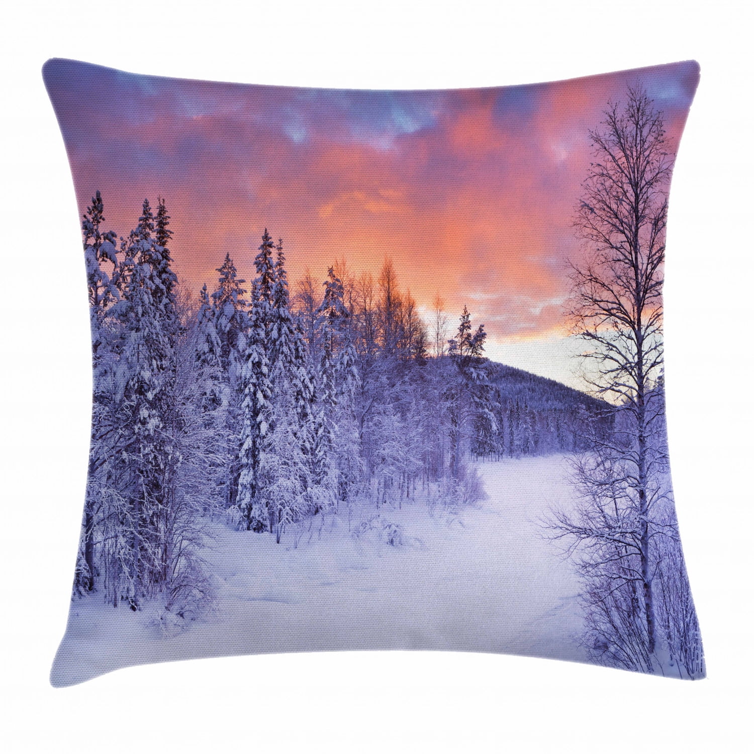 Winter Throw Pillow Cushion Cover, Frozen River in a Wintry Landscape ...