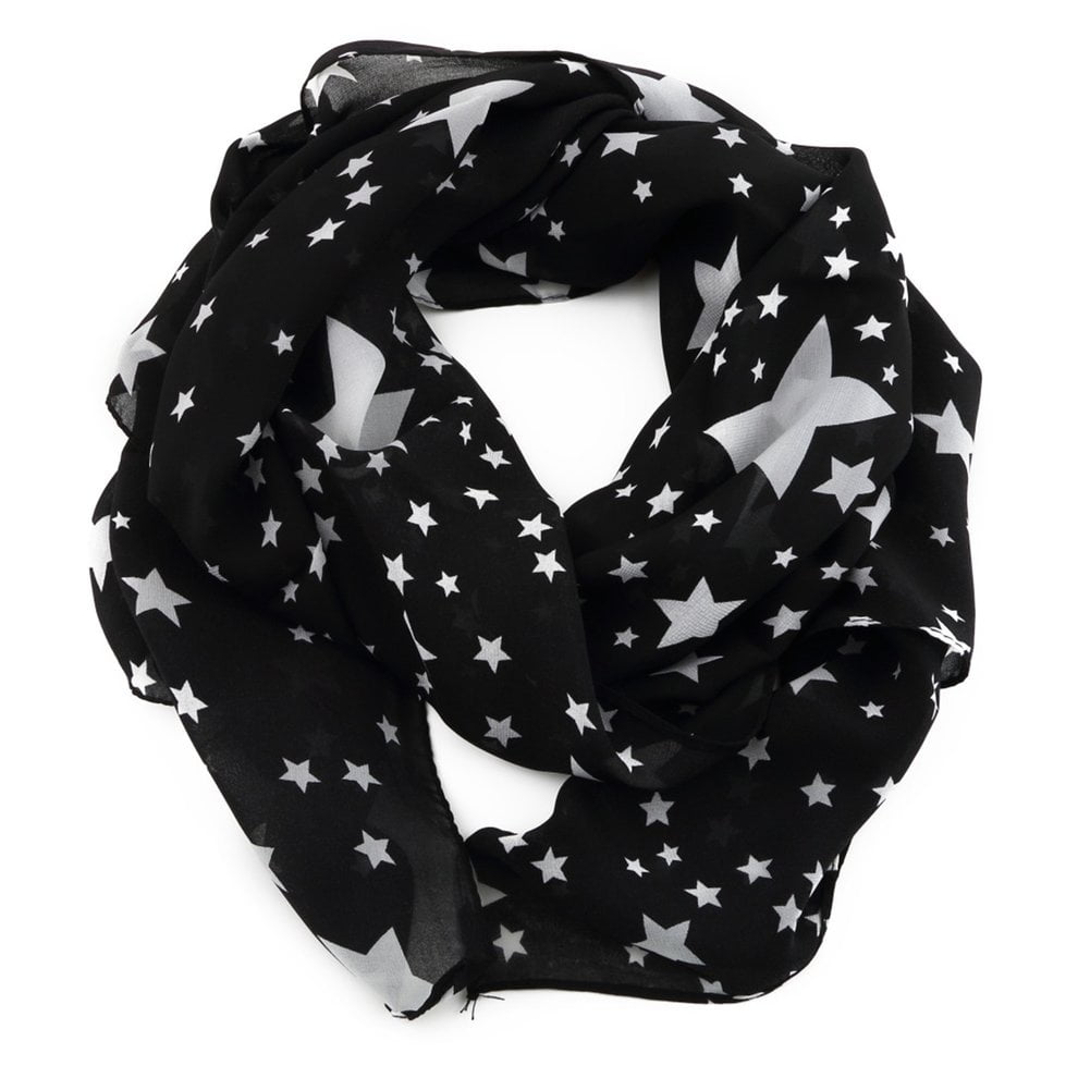 Click here for Aidm Women Black White Stars Soft Long Chiffon Nec... prices