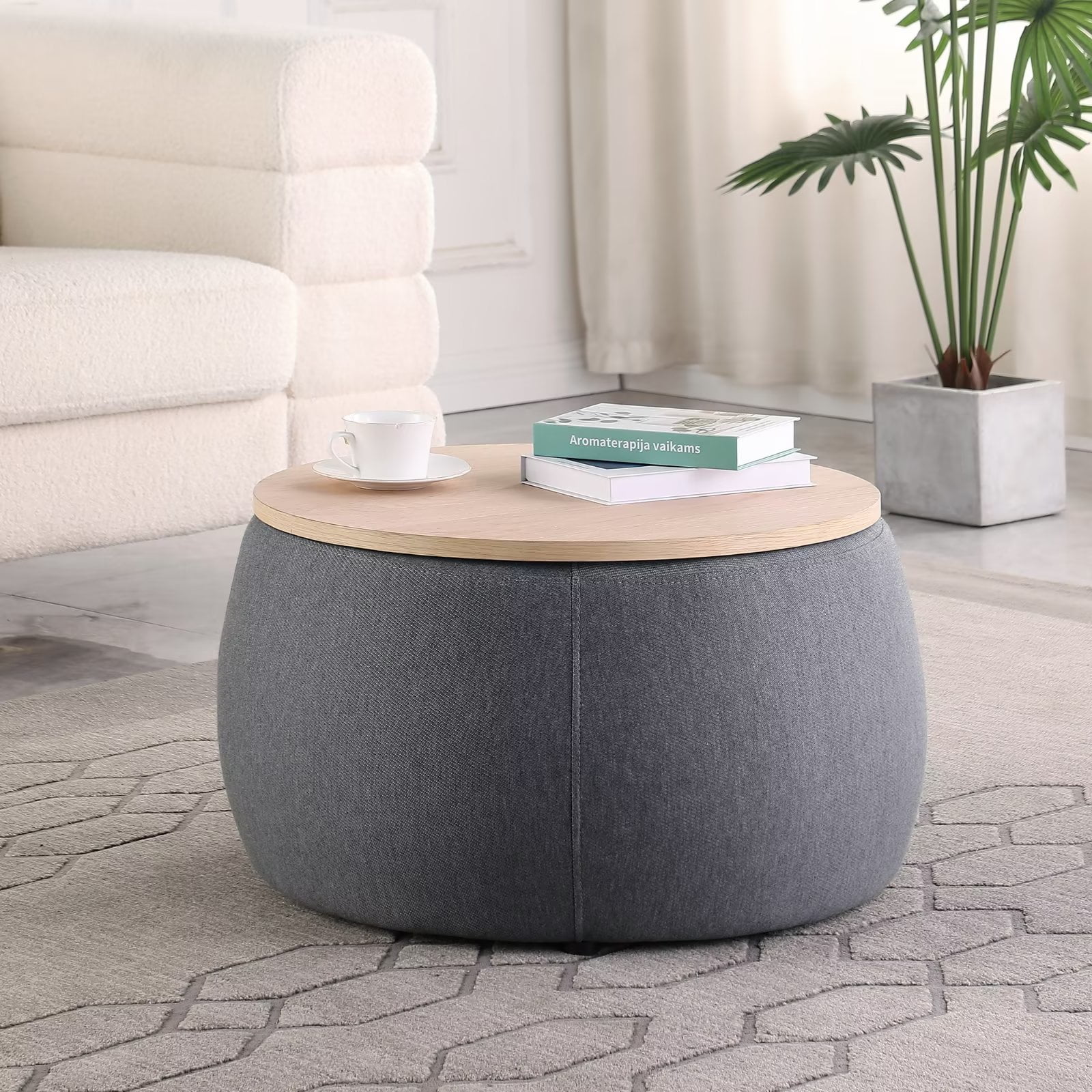 Morden Fort 25" Storage Ottoman Round Foot Rest Stool For Living Room ...