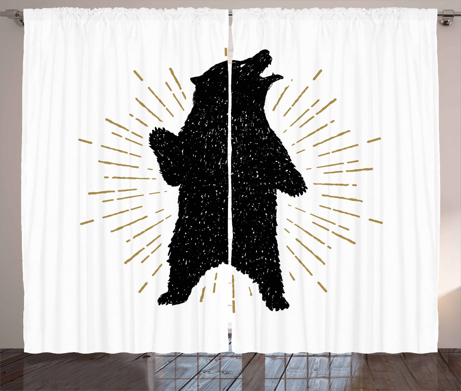 Bear Curtains 2 Panels Set, Sketch of Tribal Icon with Roaring Grizzly ...