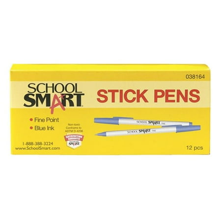 School Smart Round Stick Pen - Fine Point - Pack of 12 - Blue | Walmart ...