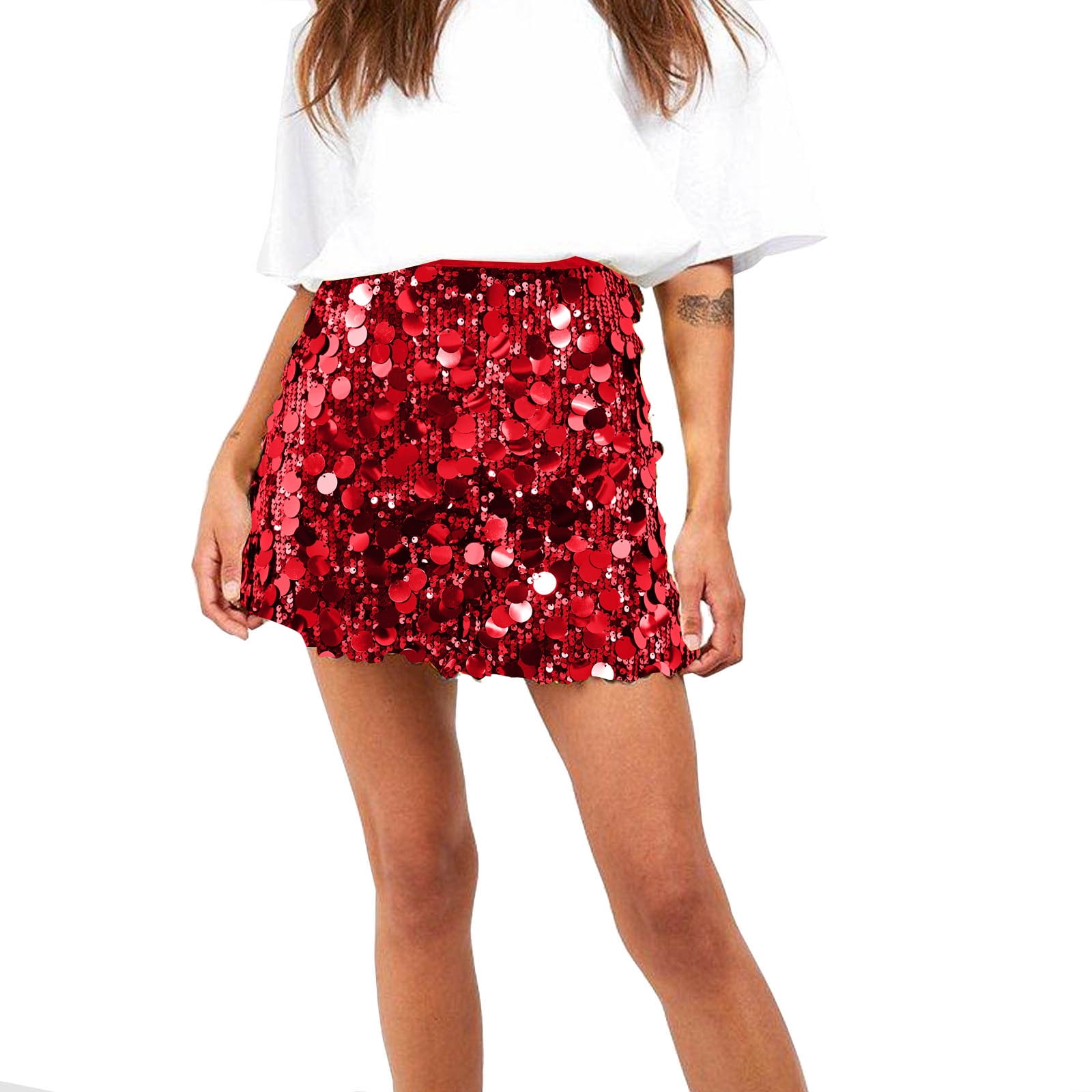 Click here for Amzcrzy Skirts For Women Trendy Solid Color Sequin... prices