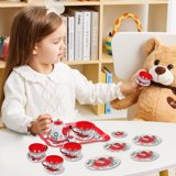 Style-Carry Tea Set for Little Girls, Pretend Play Tea Party Set, Floral Design Kids Tin Tea Set ...