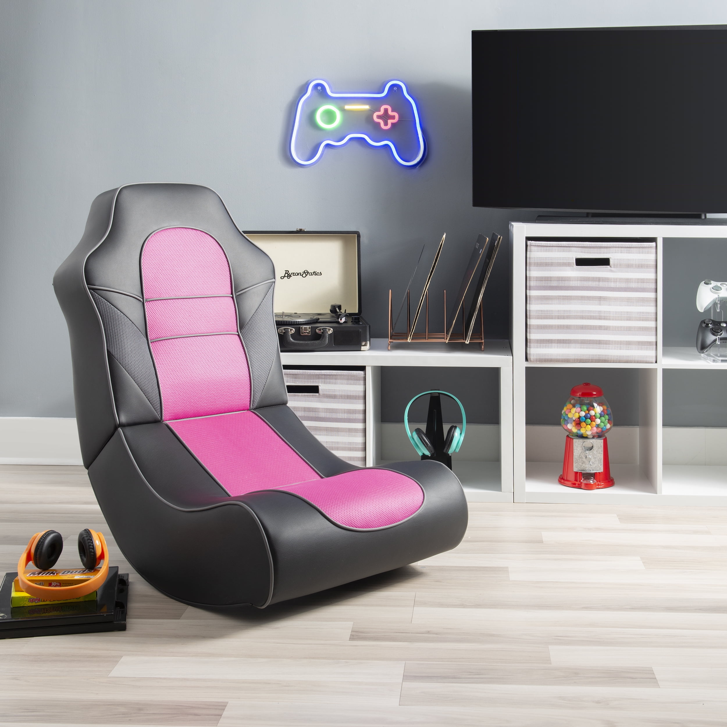 Linon Gawaine Gaming Chair Rocker, Black and Pink - Walmart.com
