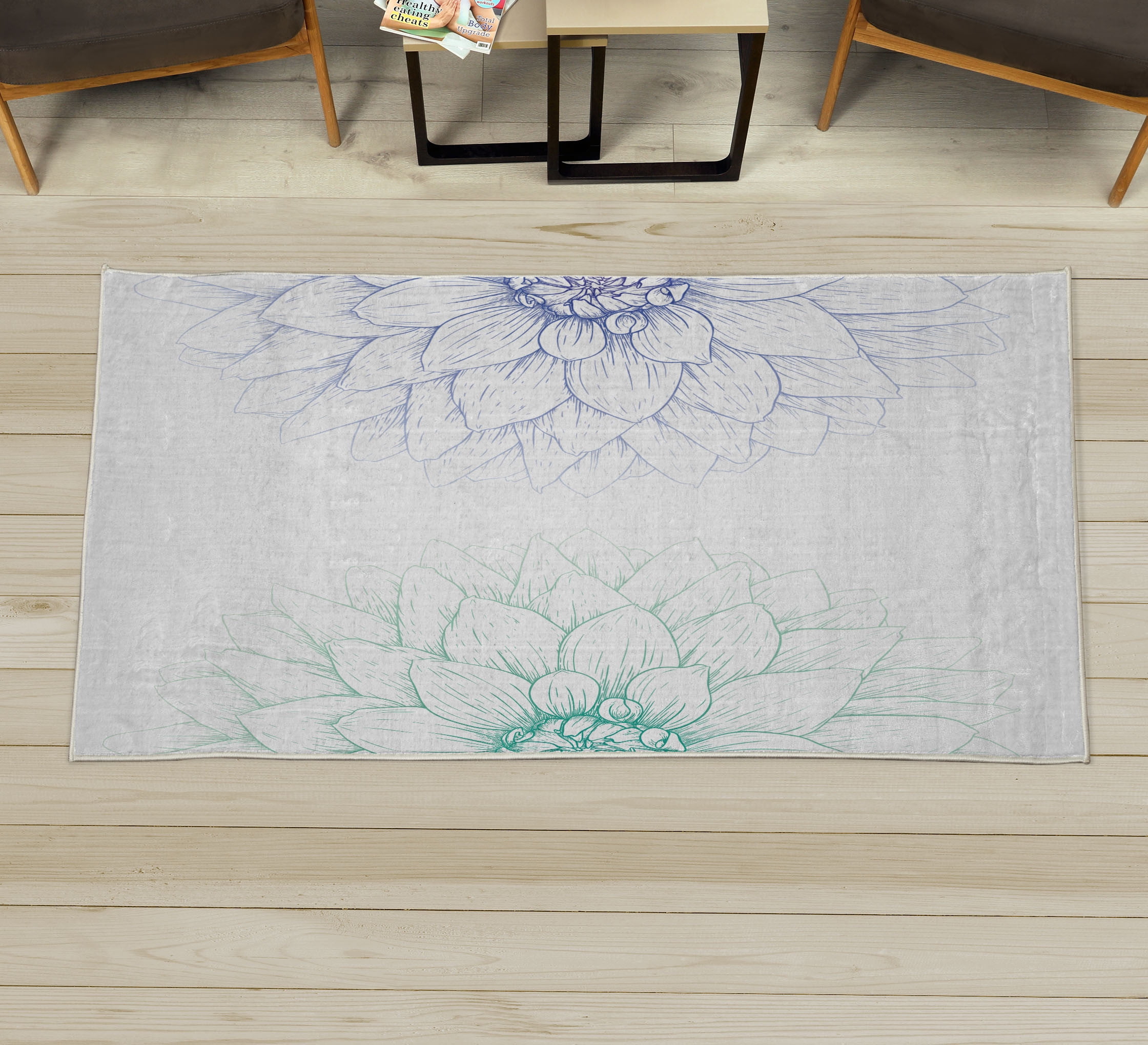 Dahlia Flower Decorative Rug, Simplistic Drawing of Bushy Sunflower ...