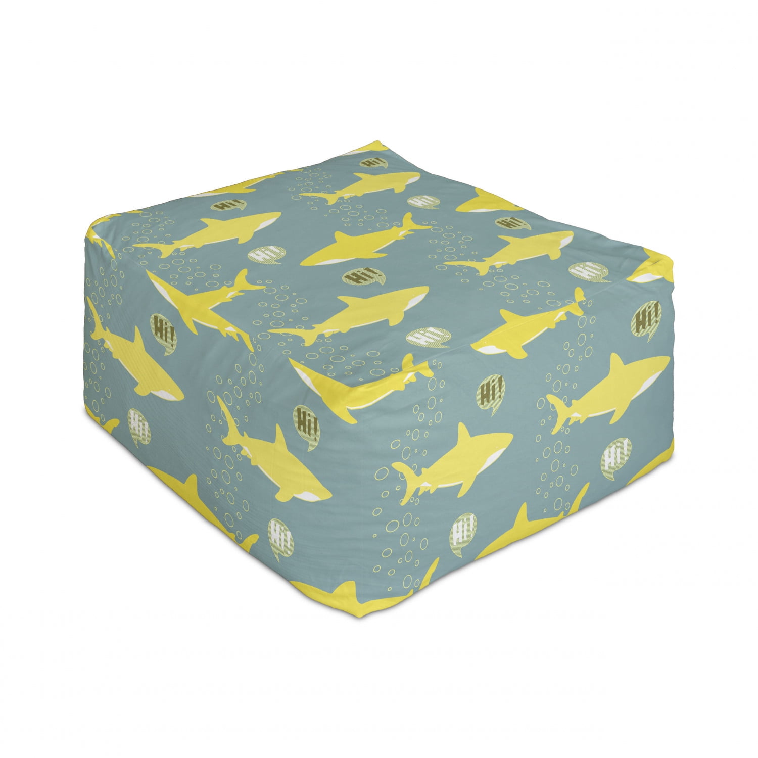 Shark Rectangle Pouf, Silhouettes Saying Hi Fish Friendly ...