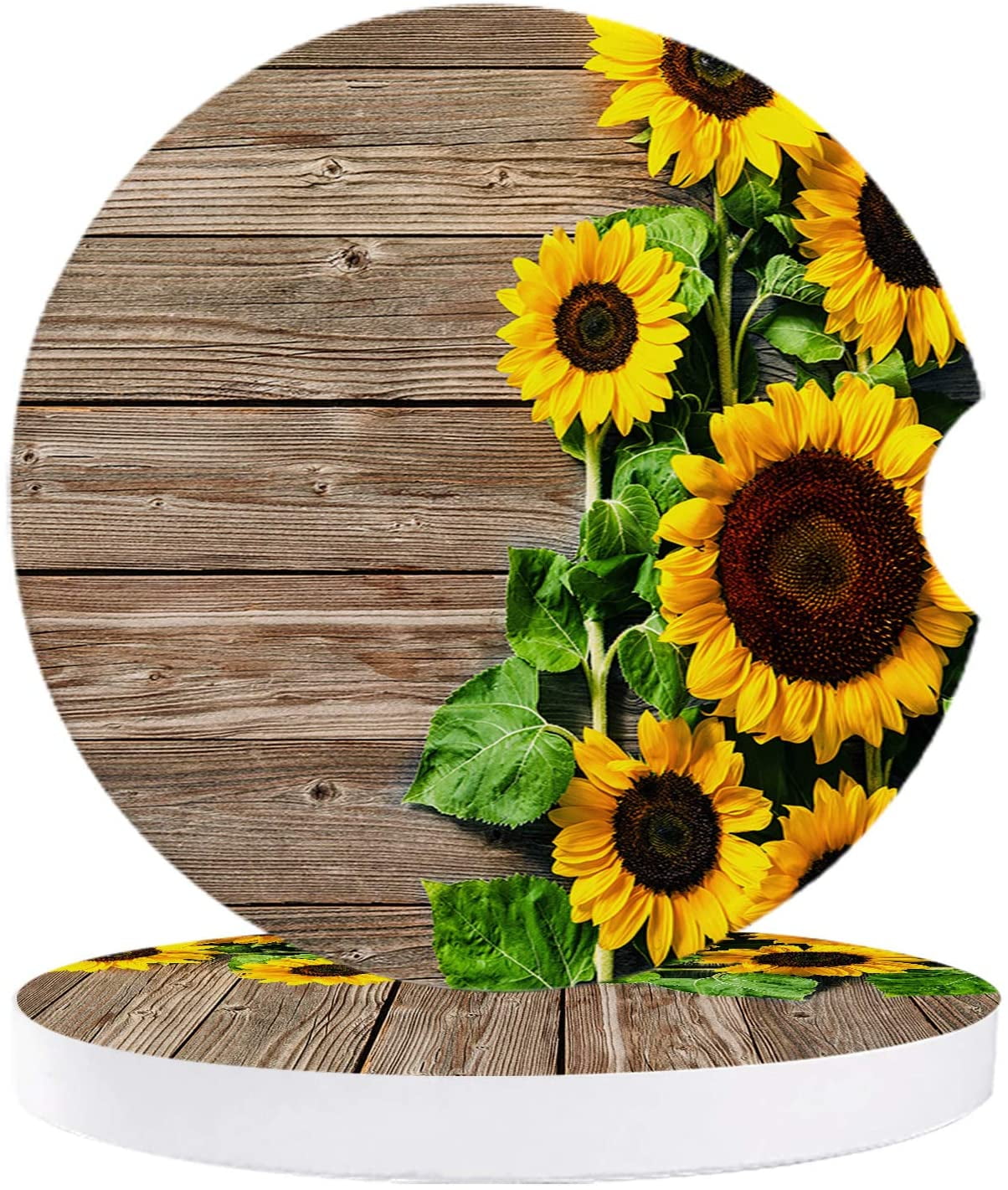 FMSHPON Rustic Wood Plank Sunflower Spring Blooming Set of 6 Car ...