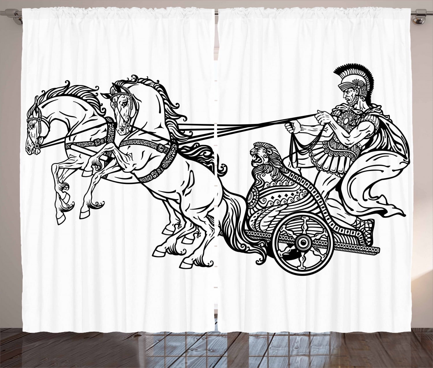Toga Party Curtains 2 Panels Set, Roman Warrior in a Chariot Pulled by ...