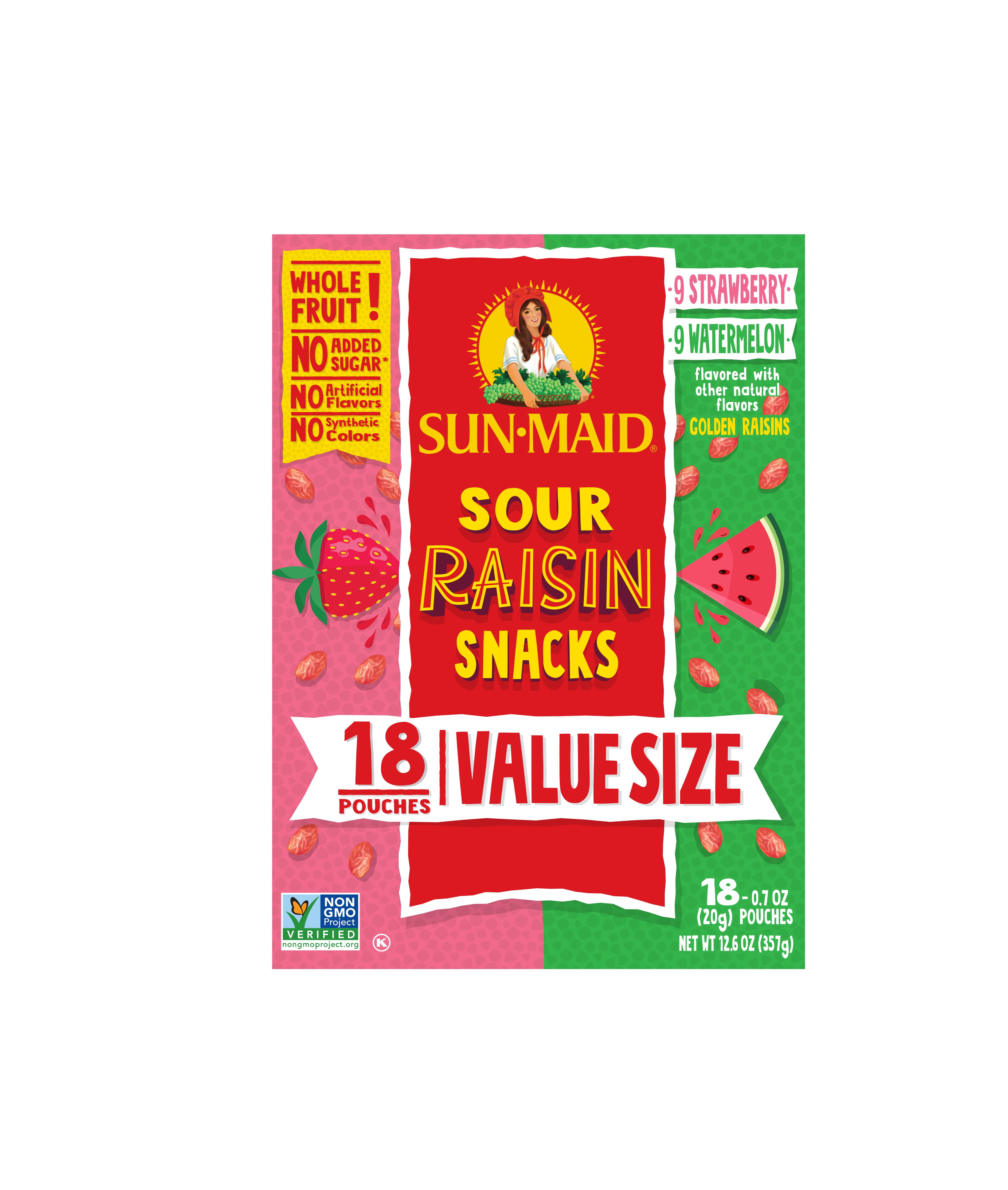 Sun-Maid Sour Raisin Snacks, Strawberry & Watermelon, 18 ct, 0.7 oz ...