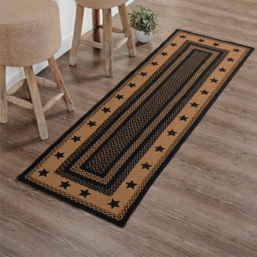 VHC Brands Black & Tan Braided Jute Runner Rug, Non-Skid Pad, Rectangle ...
