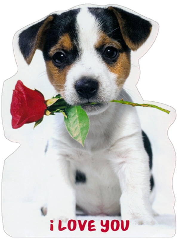 RSVP Die Cut Puppy Holding Rose Cute Dog Valentine's Day Card - Walmart.com