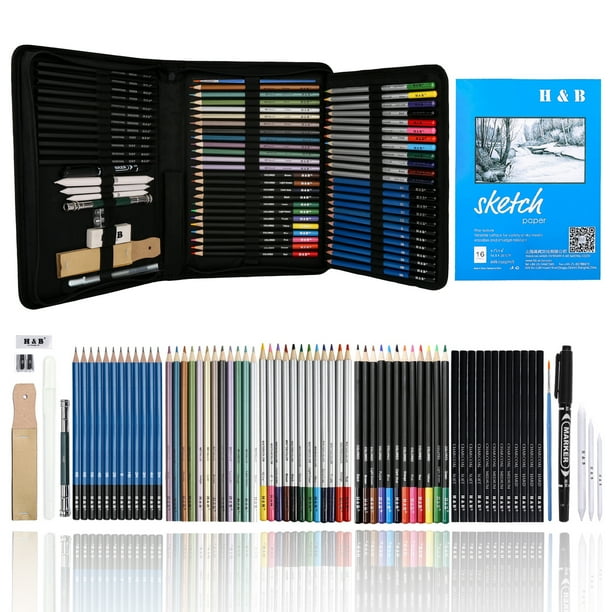 Drawing Pencils Set, 72Pcs Professional Sketch Pencil Set in Zipper ...
