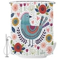 Blue Birds Shower Curtain Set with Hooks, Nordic Style Folk Art Red ...