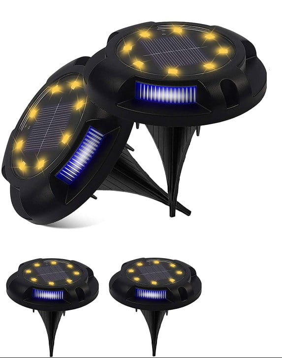 4 Pack Solar Ground Lights Disk Lights Outdoor -Disk Light 8 LED+ 4 LED ...