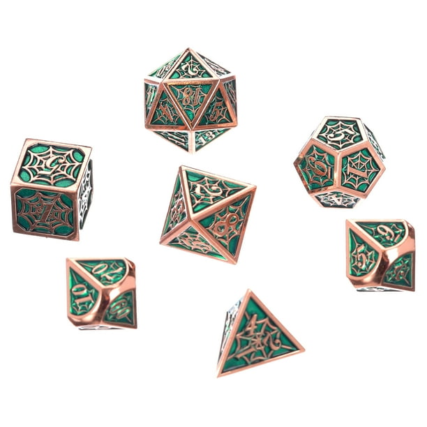 Haxtec Metal DND Dice Set D&D Spider Web Copper Teal Polyhedral Dice ...
