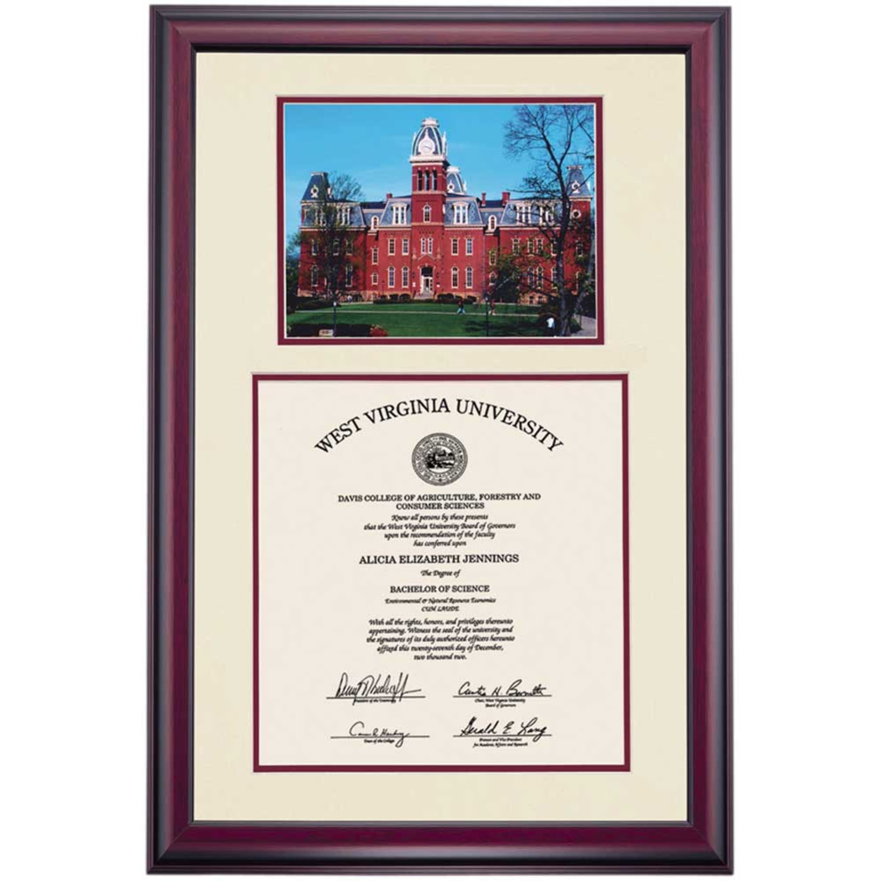 OCM Diploma Frame for West Virginia University WVU, Ivory/Maroon Mat ...